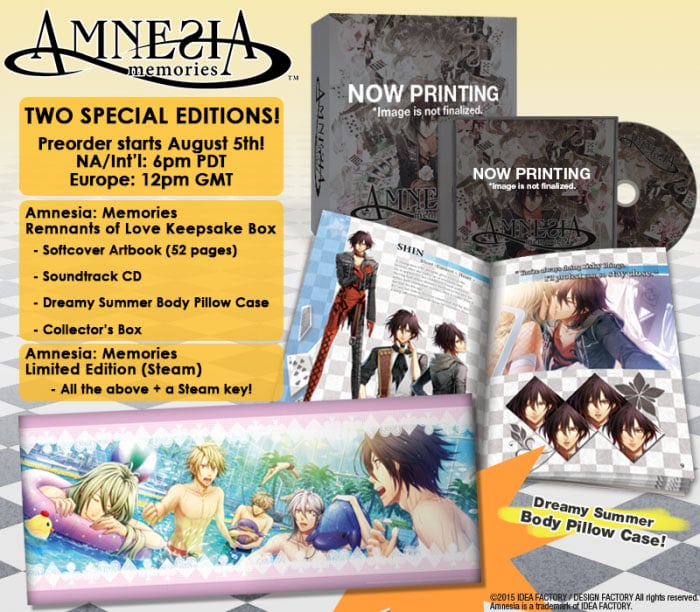 Amnesia: Memories limited editions announced - Gematsu