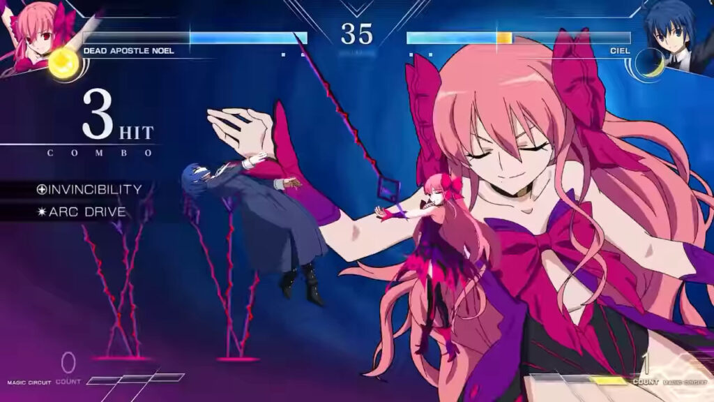 Melty Blood: Type Lumina - Dead Apostle Noel vs. Ciel gameplay - Gematsu